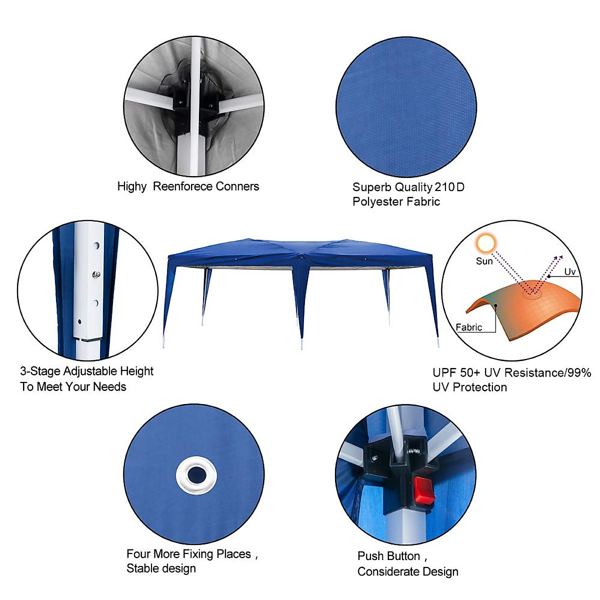 Simply-Me 10' x 20' Outdoor Canopy Tent Heavy Duty Pop Up Gazebo Canopy Party Tent Adjustable Practical Waterproof Folding Tent,4 Removable Sidewalls,2 Brighter Windows,w/Carry Bag,Blue