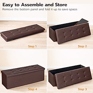 HOOBRO 43.3 Inchs Folding Storage Ottoman Bench, Storage Chest, Footrest, Coffee Table, Padded Seat, Upholstered Top, Holds up to 660 lb, for Living Room, Bedroom, Entryway, Brown BR110CW01
