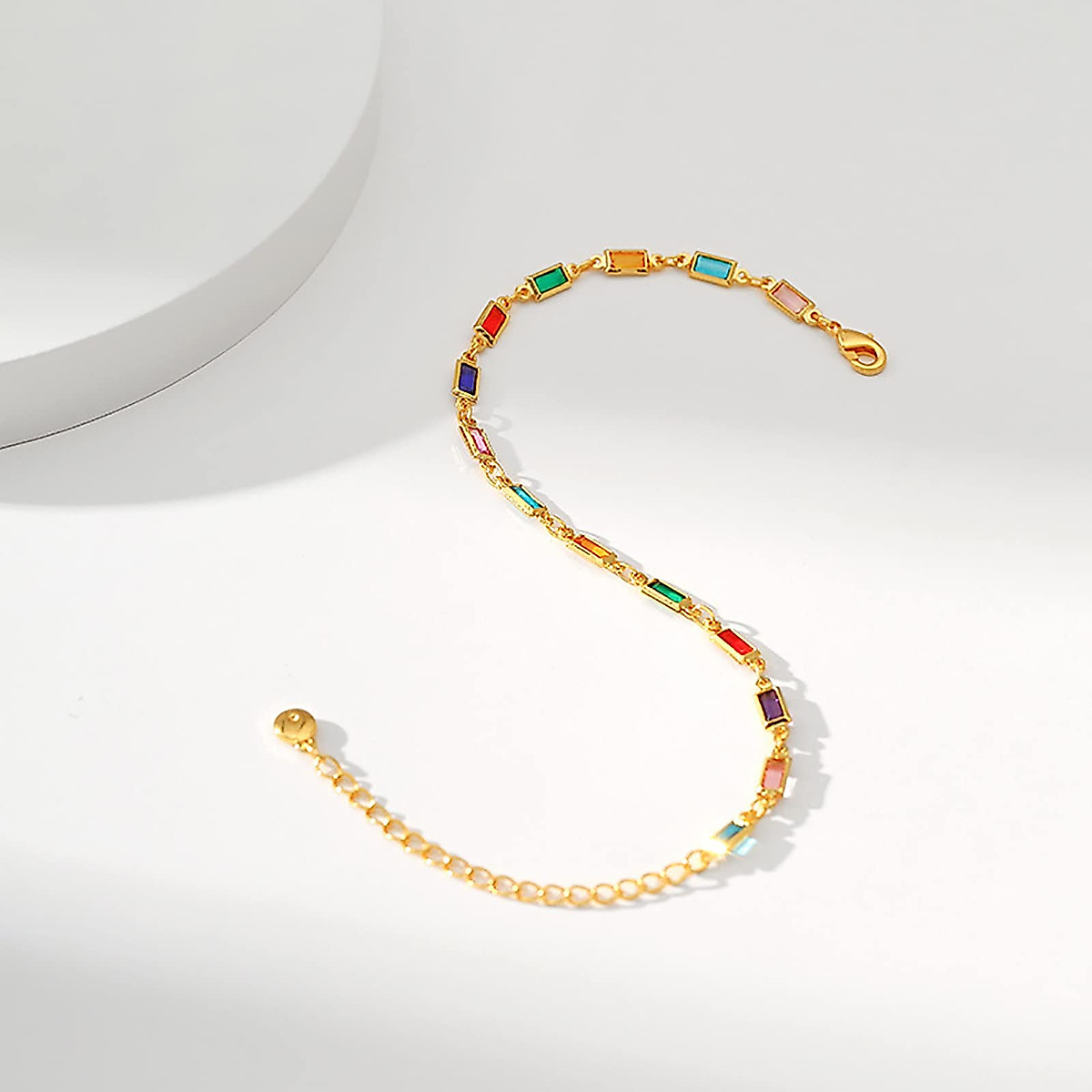 Colorful Crystal Bracelets for Women 18 Gold Plated Dainty Gold Square Crystal Charm Bracelet Cute Bracelet for Teen Girls