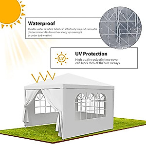 Smartxchoices 10' X 10' Gazebo Canopy Outdoor White Waterproof Tent with Sidewalls and Windows Heavy Duty Tent for Party Wedding Events Beach BBQ (White) …