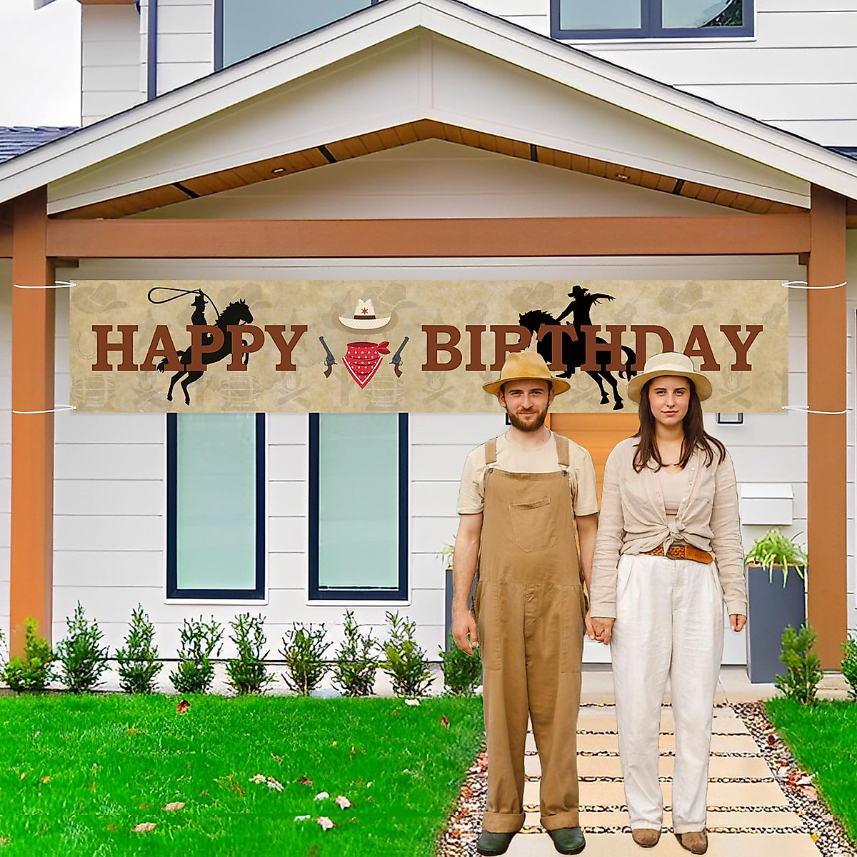 Labakita Lager Western Cowboy Happy Birthday Banner, Cowboy Theme Birthday Banner, Western Cowboy Birthday Party Decorations for Boy/Men