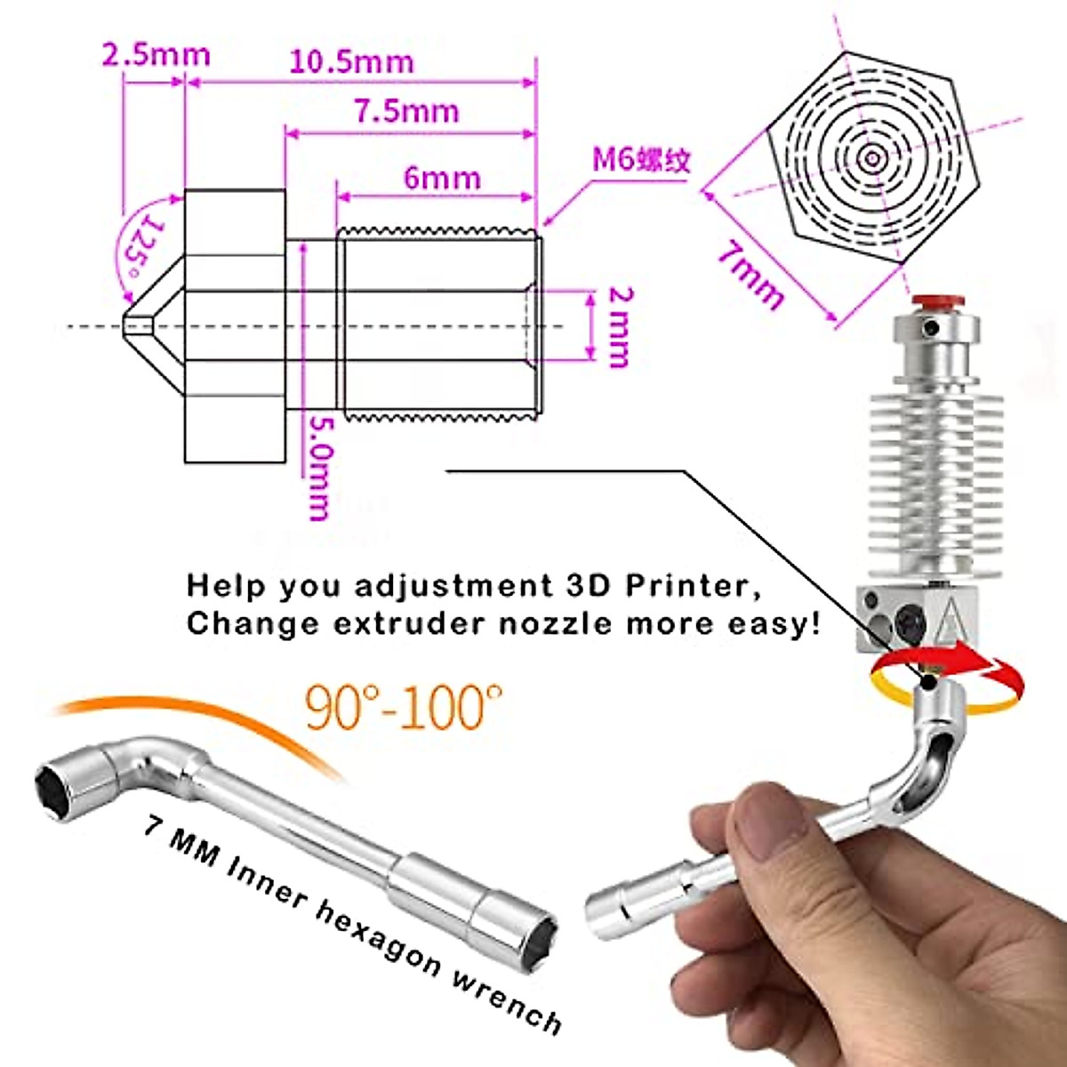 XIFOWE Nozzles 22 pcs 3D Printer Brass Nozzles for V5-V6 3D Printer, 0.2mm, 0.4mm, 0.6mm, 0.8mm, 1.0mm, with DIY Tools and A Ten-Grid Parts Box, Compatible with I3 A8 MK3/MK3S Clone