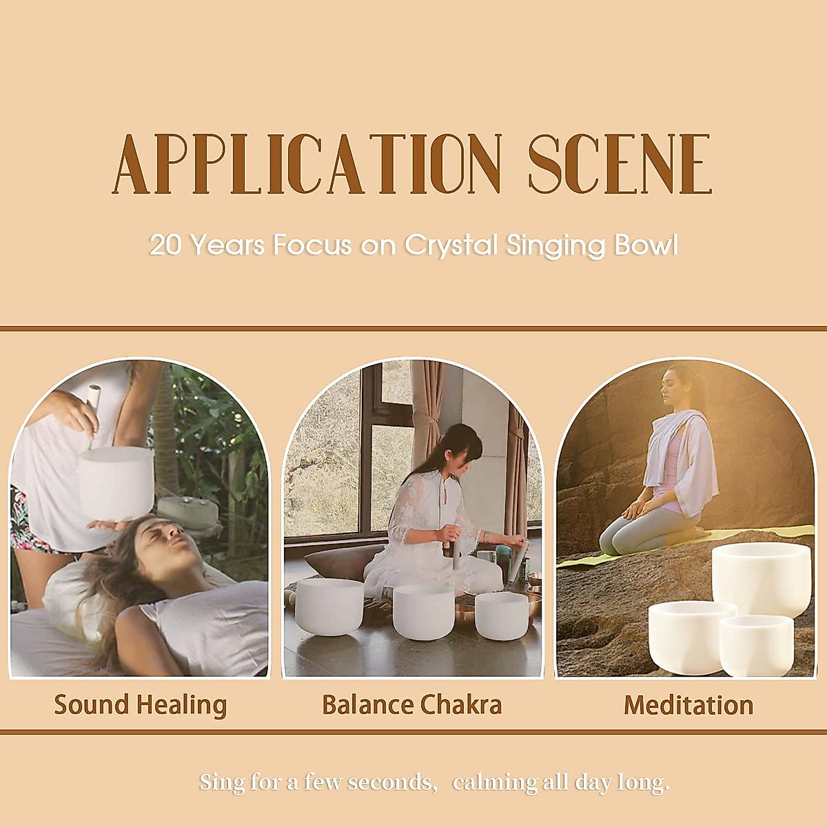 432HZ Set of 3 PCS 8-12 inch Quartz Crystal Singing Bowls 8'' B 10'' E 12'' C With Case Bag