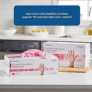 McKesson Pink Nitrile Exam Gloves - Powder-Free, Latex-Free, Ambidextrous, Textured Fingertips, Non-Sterile - Size Large, 250 Count, 1 Box