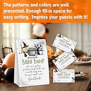 ZIIUFRN Baby Shower Game Card Set, Measure the Baby Bump Baby Shower Game, Halloween 1 Sign and 50 Cards, Minimalist Boy Girl Gender Neutral Baby Shower Supplies-A09