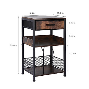 3 Tier End Table,Small Side Table with Storage Drawer,24.8 inch Tall Night Stand for Small Spaces, Brown Bedside Table,Side Table for Living Room,Bedroom,Office