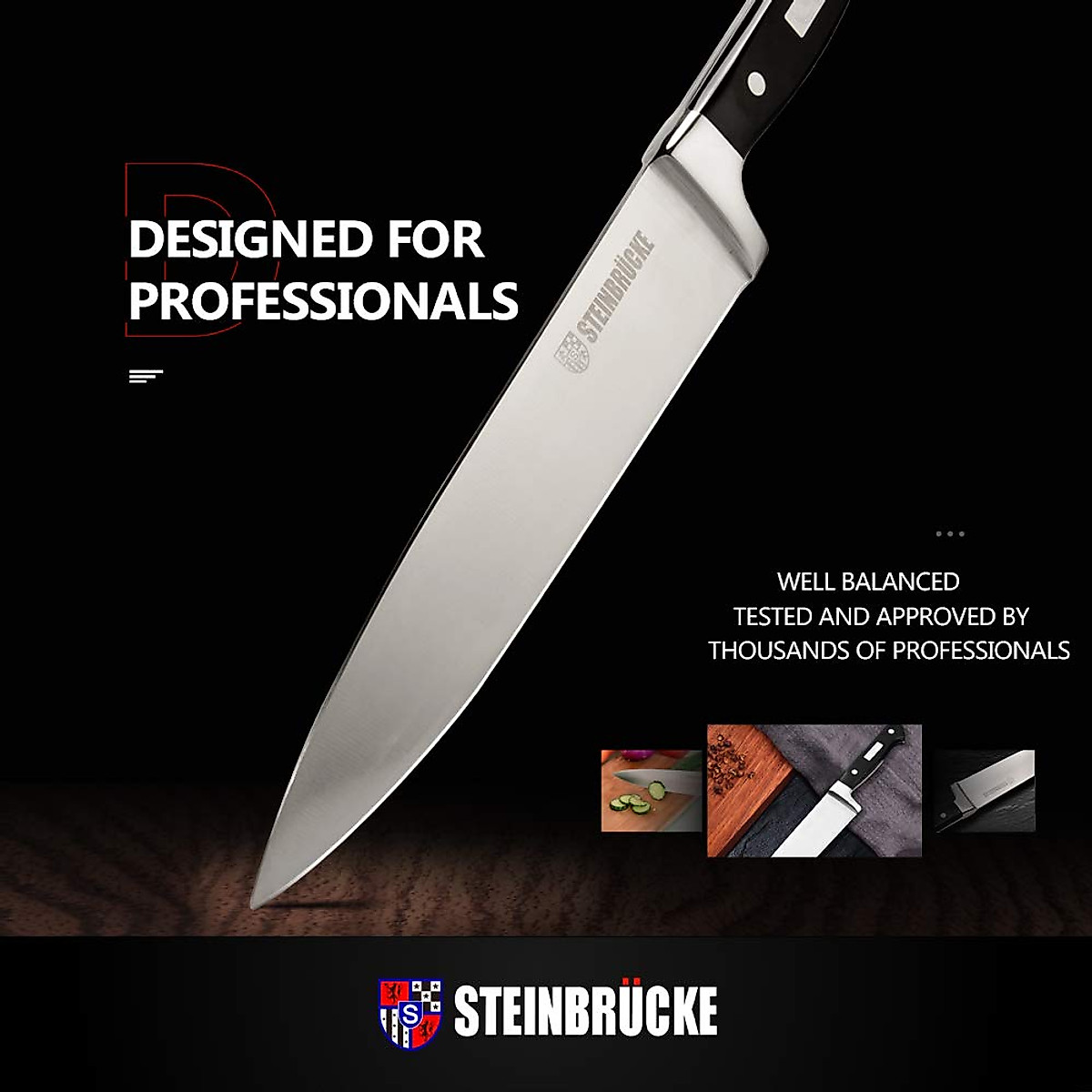 STEINBRÜCKE Chef Knife 10 Inch, Sharp Kitchen Knife Forged from German High Carbon Stainless Steel with Ergonomic Handle and Full Tang, Versatile Cooking Knife for Home Gourmet Restaurant