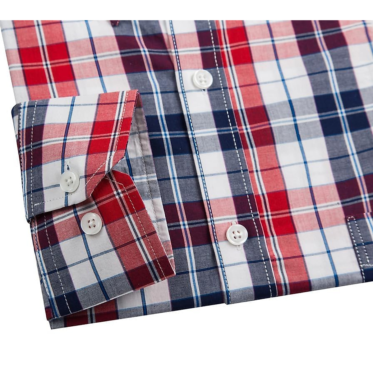 Double Pump Mens Button Down Long Sleeve Shirts Regular Fit Dress Shirts Business Casual Plaid Shirts-(18TC02-XL)