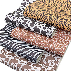 David Angie Animal Texture Faux Leather Sheet Printed Synthetic Leather Fabric Assorted 5 PCS 7.7" x 12.9" (20 cm x 33 cm) for Hair Accessories DIY Crafts Making (Mix)