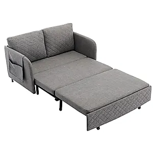 WALNUT Convertible Sleeper Sofa Bed, Velvet Loveseat Couch with Pull Out Bed, Small Sofa Bed with Headboard