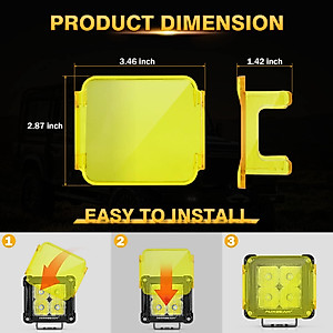 Auxbeam 3 Inch Amber Off-Road Light Cover, Waterproof Polycarbonate Protective Lens for LED Cube Lights Driving Fog Light