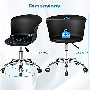 Giantex Home Office Desk Chair Set of 2, Armless Plastic Swivel Rolling Task Chair w/Soft PU Leather Cushion & Universal Casters, Modern Computer Chair for Dorm Bedroom Living Room, Black