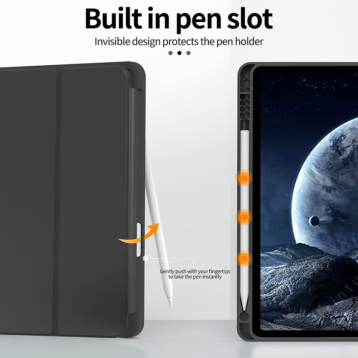 KenKe Case for iPad Air 11 Inch M2, for iPad Air 7th/6th/5th/4th Generation 2025/2024/2022/2020 10.9 Inch with Pencil Holder, Duable Cover with Soft TPU Back, Auto Wake/Sleep & Trifold Stand, Black