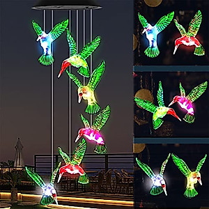 Wind Chimes, Hummingbird Solar Wind Chimes Outdoor Color Changing, 25 Inch Memorial Wind Chimes Hummingbird Gifts for mom, Birthday Gifts for Women, mom's Best Gifts, Garden Patio Decor