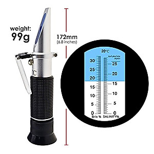 2-in-1 Brix Salinity Refractometer Dual Scale 0-32% Brix & 0-28% Salinity with ATC Sodium Chloride in Food Salt Seawater Brine Beer fruits Cutting Liquid