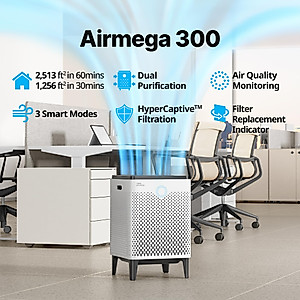 Coway Airmega 300 Smart Air Purifier with 1,256 sq. ft. Coverage, White, Model:AP-1515H