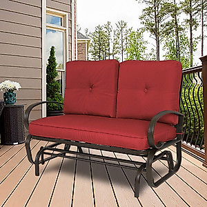 Kozyard Cozy Patio Glider Bench - Outdoor Rocking Loveseat with Sturdy Frame and Cushioned Seats for Patio, Yard - Rocker Swing with Outdoor Seating, Perfect for Porch Outdoo (Burgundy)