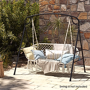 HAPPYGRILL Outdoor Swing Frame Heavy-Duty Metal Porch Swing Stand with Side Bars & 2 Rings, 660 lbs Weight Capacity, A-Frame Swing Frame for Garden, Backyard, Balcony