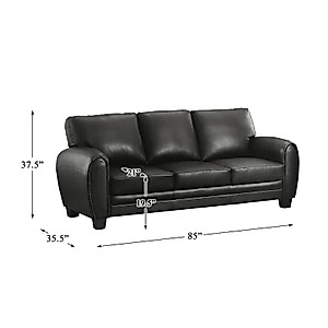 Pemberly Row 3 Seater Modern Faux Leather Sofa with Silver Metal Legs, Upholstered Couch for Home Office Living Room, Distressed Black