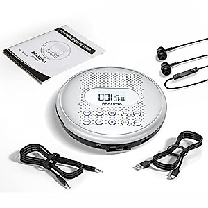 CD Player Portable, ARAFUNA Rechargeable Portable CD Players for Car with Speakers, Anti-Skip Walkman CD Player with Backlit Button, LCD Display and AUX Cable