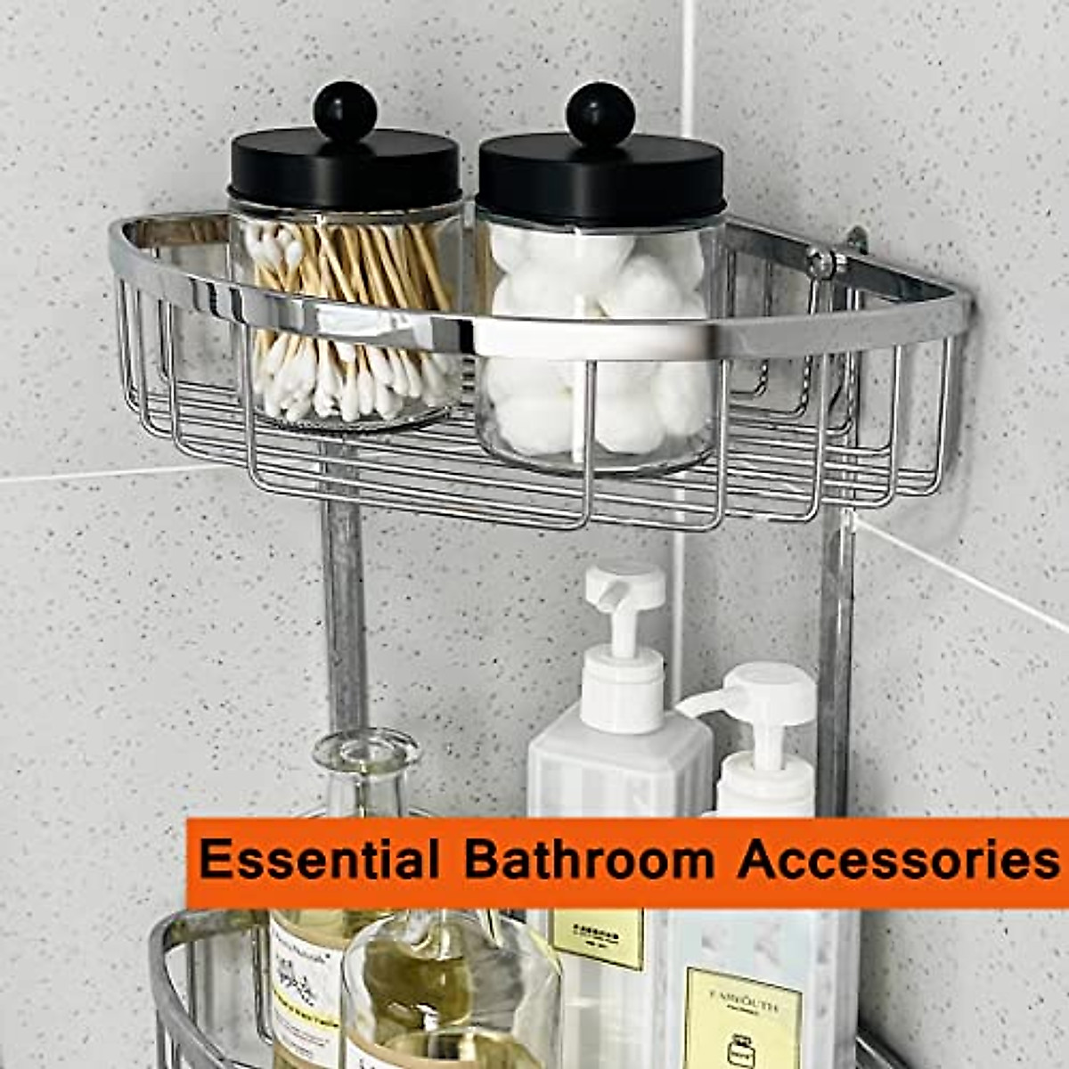 Goramio 2-Pack Bathroom Glass Storage Jars, Small Apothecary Jars with Lids, Glass Qtip Holder, Cute Bathroom Canisters, Cotton Swab Holder, bathroom countertop organizer with 12 Lables (9 Oz, Clear)