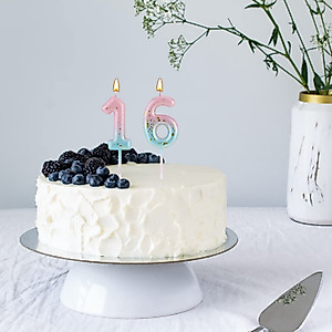 Gradient Birthday Number Letter Candle, Pink Blue Gradient Birthday Candles for Cake Numeral Letter Birthday Candles Decoration for Birthday Parties Wedding Anniversary (6)