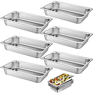 ZeroPone Hotel Pan 4" Deep Steam Table Pan 6 Pack Full Size 20.8"L x 12.8"W Hotel Pan 22 Gauge Stainless Steel Anti Jam Steam Table Pan