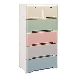 Nightstand Bedside Table Drawer Cabinet Chest of Drawers 6 Drawer Dresser Bedroom Nightstand Storage Cabinet Macaron Modern and Elegant Look Storage Tower Dresser