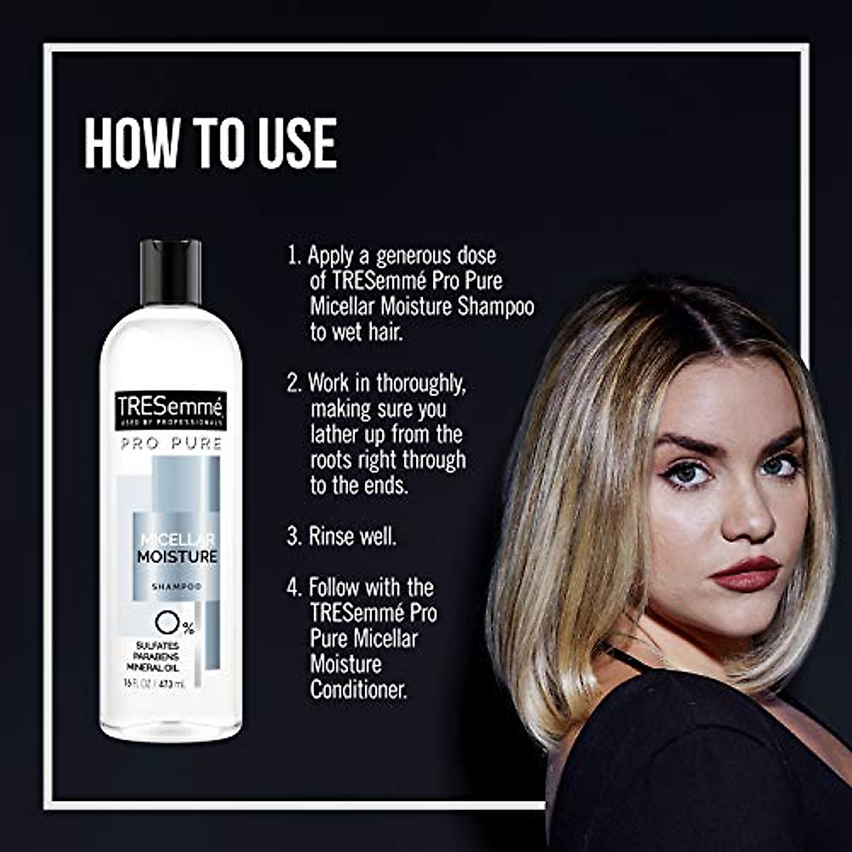 TRESemme Pro Pure Micellar Moisture Shampoo, Paraben and Dye Free, Daily Moisture for Dry, Dull Hair, Unisex, 16 fl oz