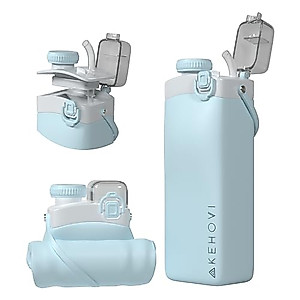 KEHOVI Collapsible Water Bottles, Leakproof Straw Clamping Lid. Reusable Foldable Portable Sports Water Bottle for Gym Camping Hiking Travel Must Have, BPA Free (Teal)