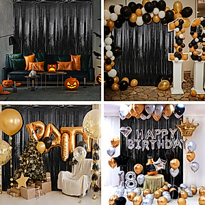 Crosize 2 Pack 3.3 x 9.9 ft Black Foil Fringe Backdrop Curtain, Streamer Backdrop Curtains, Streamers Birthday Party Decorations, Tinsel Curtain for Parties, Photo Booth Backdrops, Party Décor