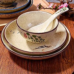 4-Piece Ceramic Dinnerware Set, Plate, Dish, Bowl, Spoon, Japanese Hand-painted Tableware set, A Good Gift