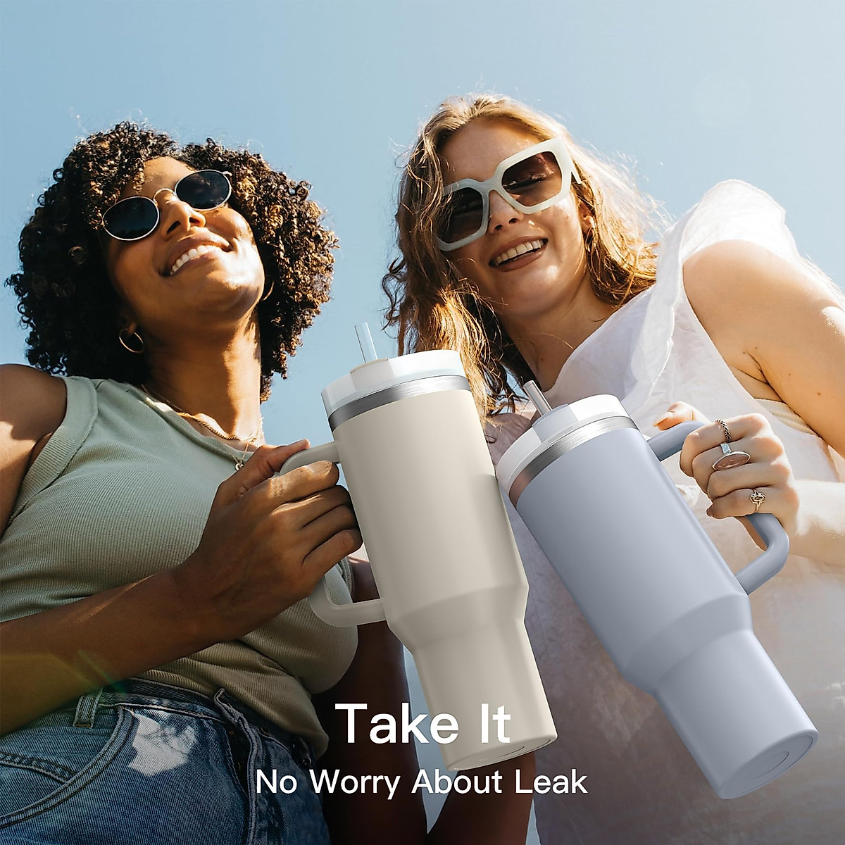 Bailkind 40oz 1180ml Tumbler With Straw and Lid X2, Spill-Proof Double Wall Stainless Steel Vacuum Insulated Cup Travel Flask Mug With Handle for Water, Iced/Hot Tea or Coffee