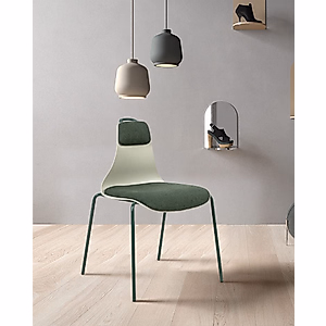 HESIEU Dining Chair Set of 2, Leisure Chair with Color-Blocking Cushions, Tilted 15°, Iron Legs with Silent Cushions, Double Back Support, Suitable for Dining Rooms, bedrooms and Living Rooms (Green)