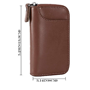 BAKUN Large Zipper Leather Car Key Case, Key Holder Key Organizer Wallet, With 16 Hooks (L, light brown)