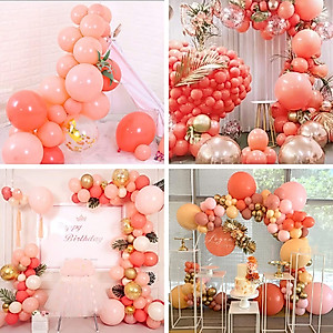 PartyWoo Coral Balloons, 60 pcs Coral Latex Balloons, Peach Balloons, Gold Confetti Balloons, Jumbo Peach Balloons for Coral Birthday Decorations, Coral Party Decorations, Coral Wedding Decorations