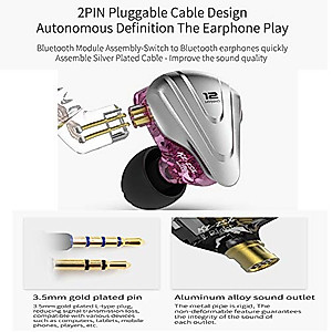 Kinboofi KZ ZSX in Ear Headphone Monitor, Hybrid HiFi Earphone with 5BA 1DD 6 Drivers, KZ Earbuds with Detachable 2 Pin Cable for Church Band Musician Singer(Black No Mic)