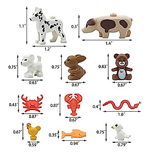 PIPART Friend Animal Figures 24 Pieces Building Blocks Accessories Pack, Horse, Dog, Cat, Pig, Chicken, Rabbit, Bear, Bird, Fish, Crab, Snake, Frog, Crocodile, Farm and Sea Animal Zoo