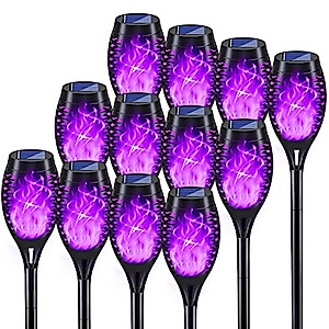 KYEKIO Halloween Decorations Outdoor, 12Pack Purple Solar Halloween Lights, Outdoor Halloween Pathway Lights with Flickering Flame for Halloween Decor, Halloween Decorations Outside for Yard Lawn Path