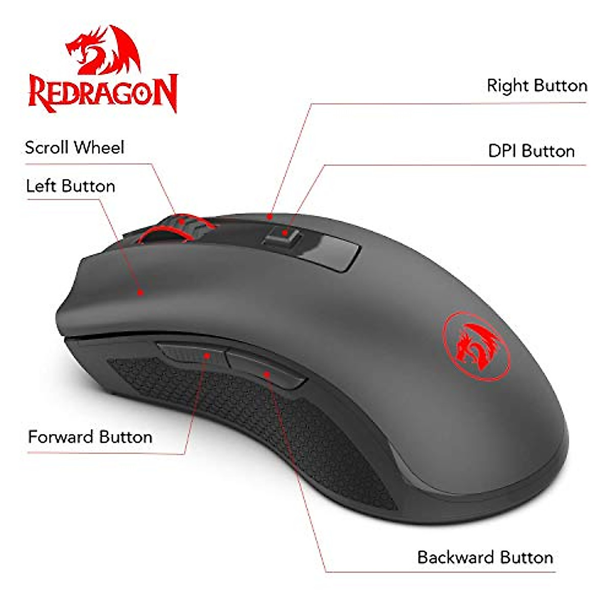 Redragon M652 Optical 2.4G Wireless Mouse with USB Receiver, Portable Gaming & Office Mice, 5 Adjustable DPI Levels, 6 Buttons for Desktop, MacBook, Notebook, PC, Laptop, Computer