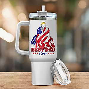 UNILYLY Trump Best Dad Ever, 40 Oz Tumbler With Handle Lid And Straw, Dad Travel Coffee Mug Cup, Trump Gifts, Coffee Day Fathers