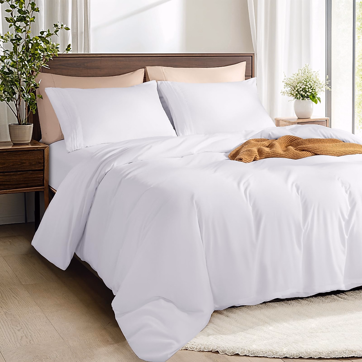 LBRO2M Duvet Cover, Soft Microfiber Duvet Cover Set, Breathable & Durable Comforter Cover, 3pcs Beding Set (HXBT-White-29)