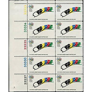 1972 WINTER OLYMPICS ~ BOBSLEDDING ~ SAPPORO JAPAN #1461 Plate Block of 10 x 8¢ US Postage Stamps
