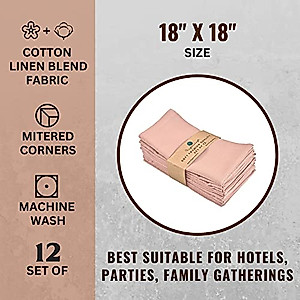 Pink Cloth Napkins Dinner Washable Set of 12 in Cotton Linen Fabric Blush, Premium Quality Soft Durable, Mitered Corners for Everyday Use Hotel Restaurant Good Absorbency Reusable Napkin Dusty Pink