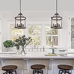 LNC Farmhouse Chandeliers for Dining Rooms with Faux Wood Finish, W13"xH17.1