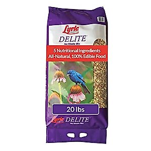 Lyric Delite Wild Bird Seed - No Waste Bird Food Mix with Shell-Free Nuts & Seeds - Attracts Buntings, Chickadees & Finches - 20 lb bag