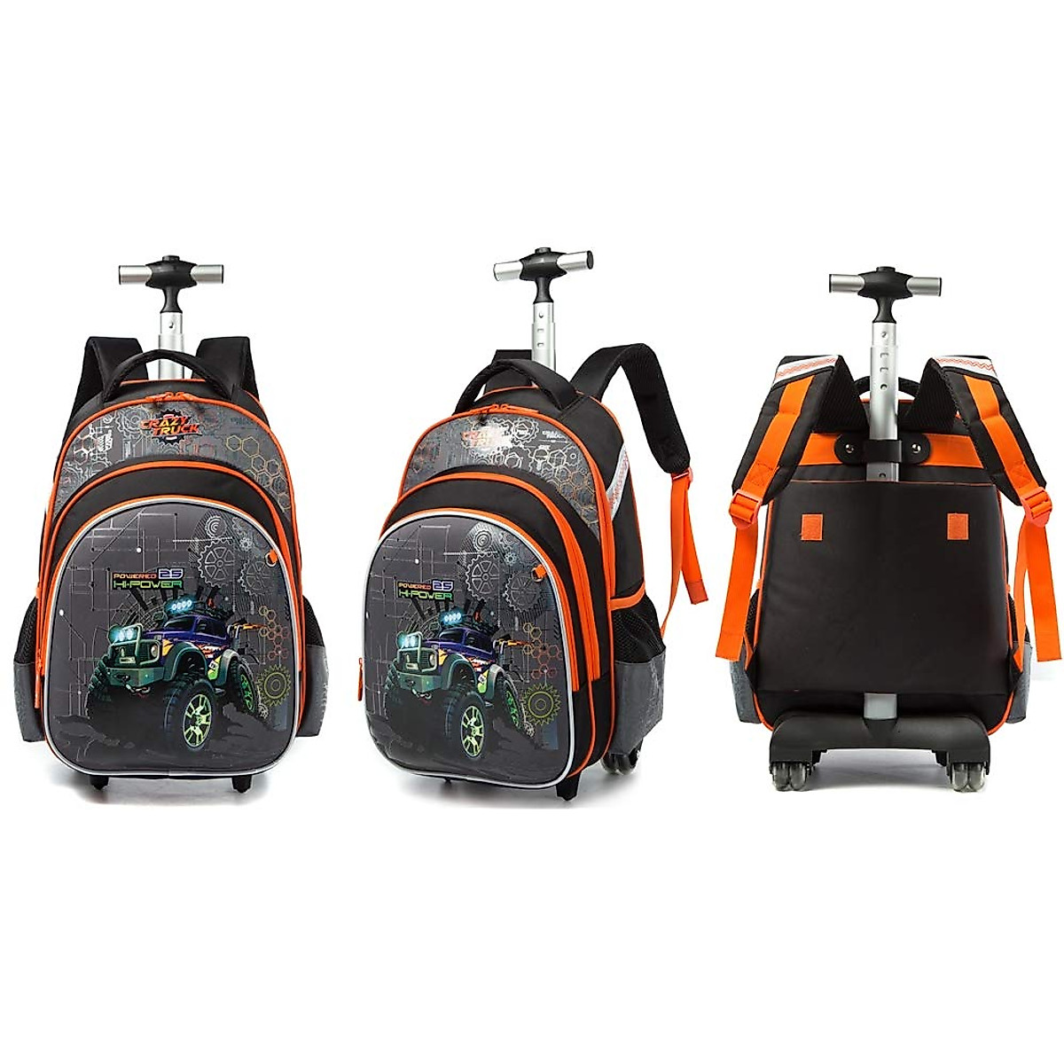 Meetbelify 3Pcs Rolling Backpack for Boys with Lunch Bag Pencil Case School Bags Wheeled Backpack