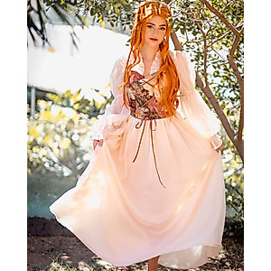 LTAKK Renaissance Dress Women Medieval Costume Victorian Ren Fair Dresses with Floral Corset, Beige, Large