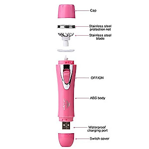 Rechargeable Facial Hair Removal for Women - Painless Nose Ear Eyebrows Trimmer Remover (Pink 2 in 1)