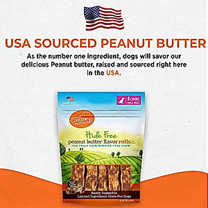Canine Naturals Peanut Butter Chew - 100% Rawhide Free Dog Treats - Made with Real Peanut Butter - All-Natural and Easily Digestible - 6 Count of 2.5 Inch Mini Rolls for Dogs Under 20lb
